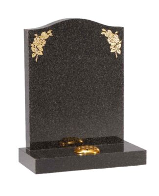 Dark Grey Granite Headstone with Gilded Roses - Memorial Perfection