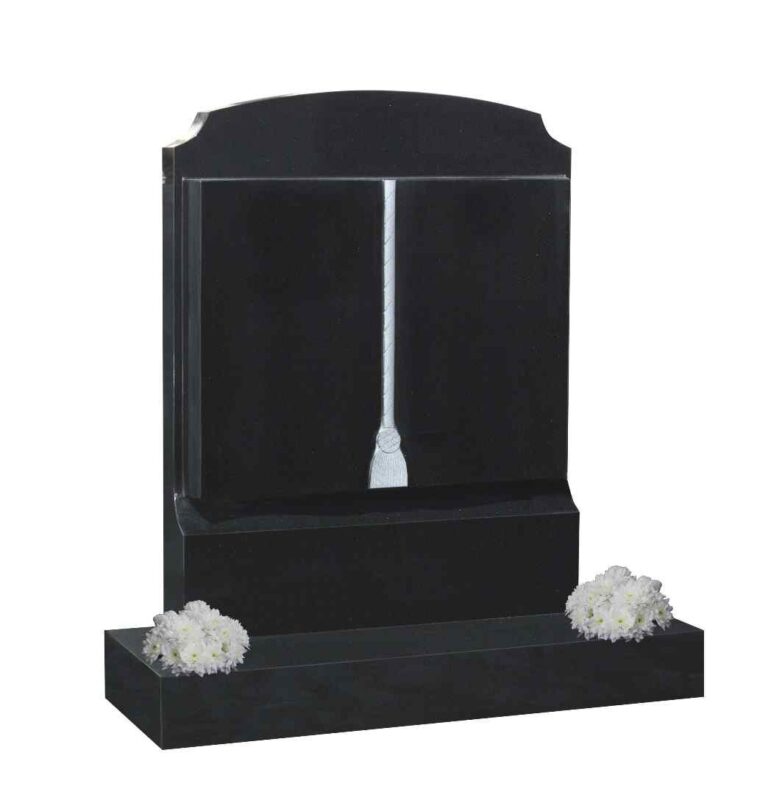 Black Granite Book Headstone with Scooped Corners and a Fine Worked ...