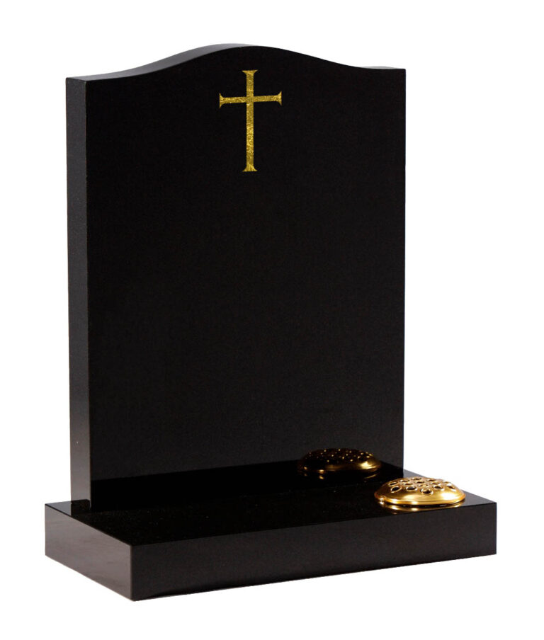 Black Granite Ogee Headstone Memorial with Cross Design - Memorial ...