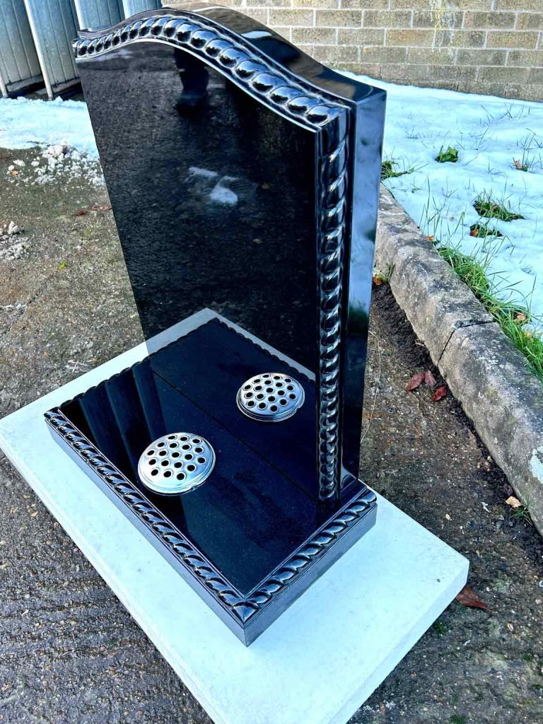 Black granite headstone with Rope Design - Memorial Perfection